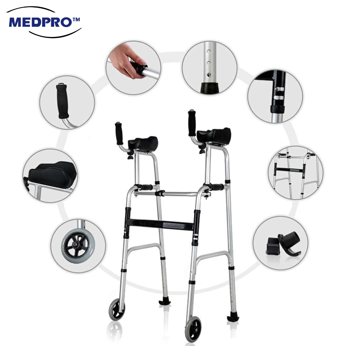 Foldable Walking Frame with Platform Crutch and 5" Front Wheels ...