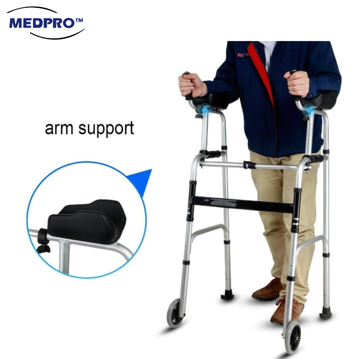 Foldable Walking Frame with Platform Crutch and 5" Front Wheels ...