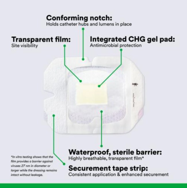 3M™ Tegaderm™ CHG Chlorhexidine Gluconate I.V. Securement Dressing 10c ...