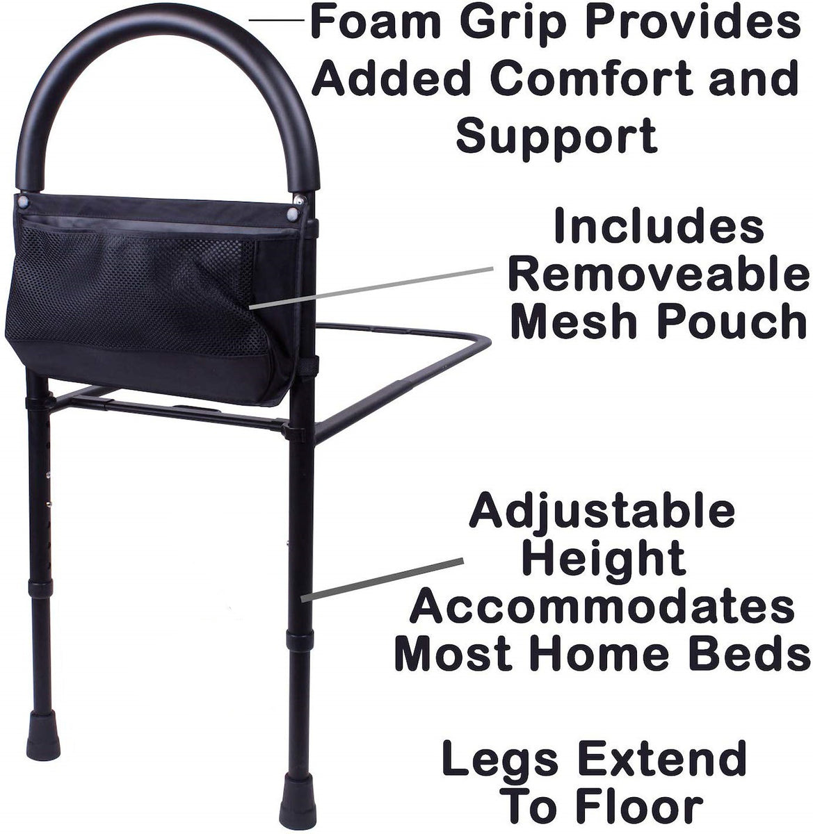 Sturdy & Adjustable Bed Rail Bar with Extra Foot Support & Bed Strap ...