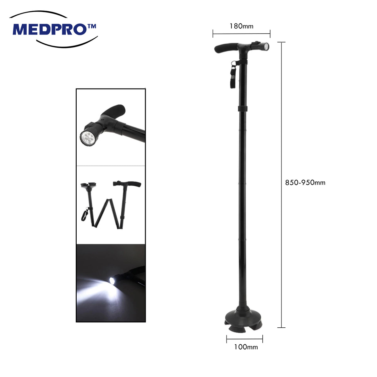 Foldable Trusty Cane with LED Light & Adjustable Height – MEDPRO ...