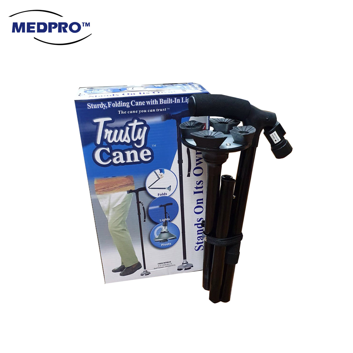 Foldable Trusty Cane with LED Light & Adjustable Height – MEDPRO ...